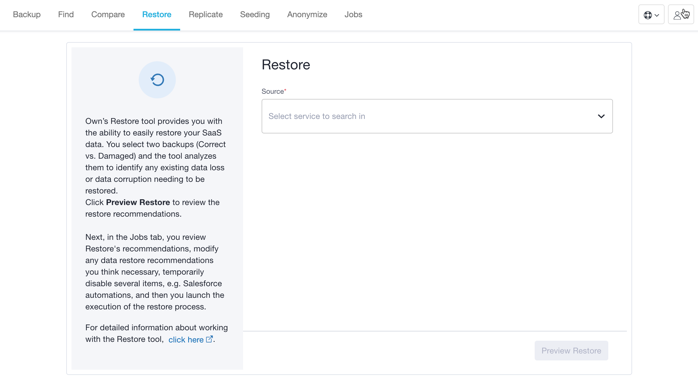 Working with the Restore Application to Recover Data