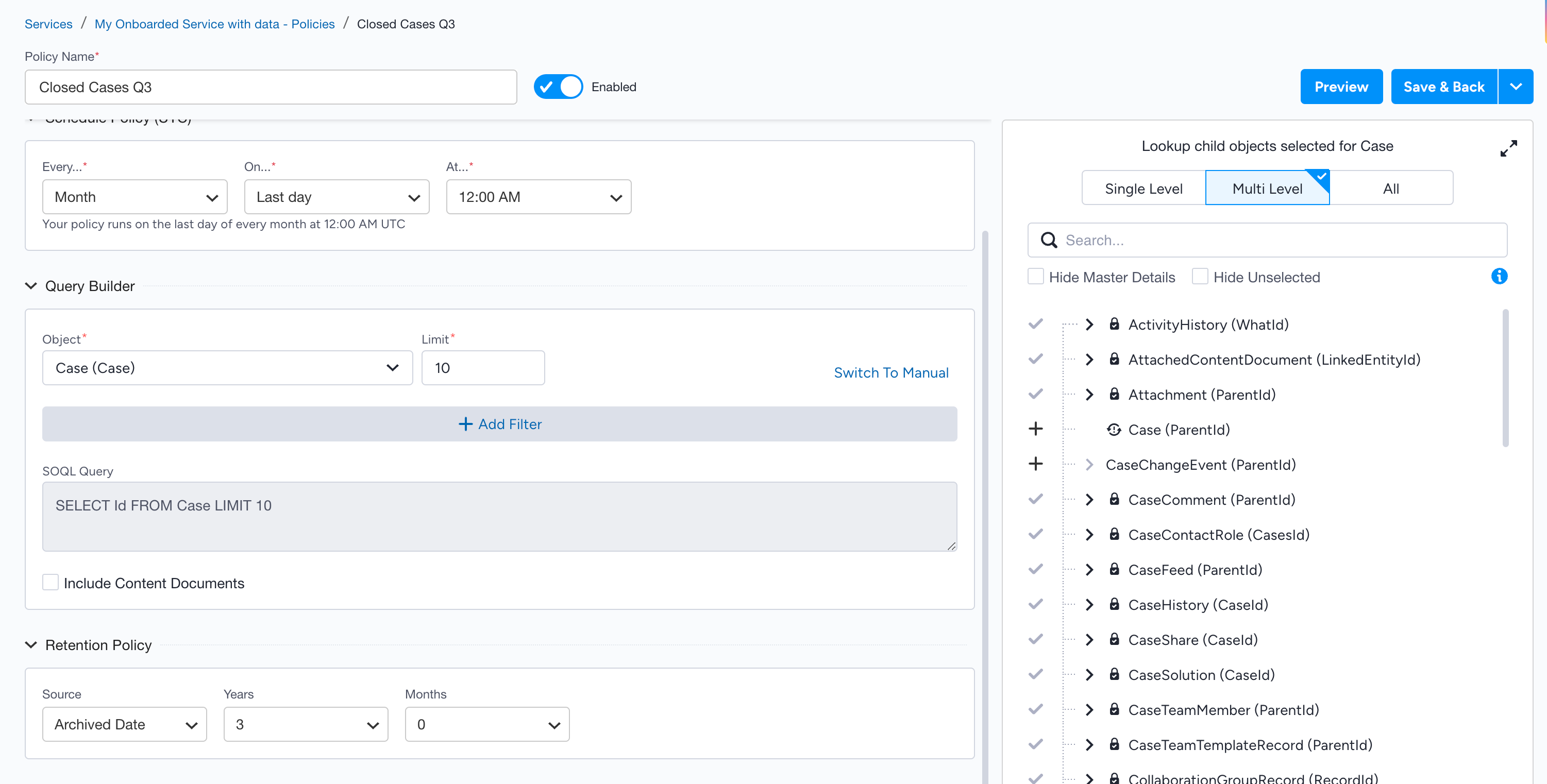 Creating Archiving Policies from the Console
