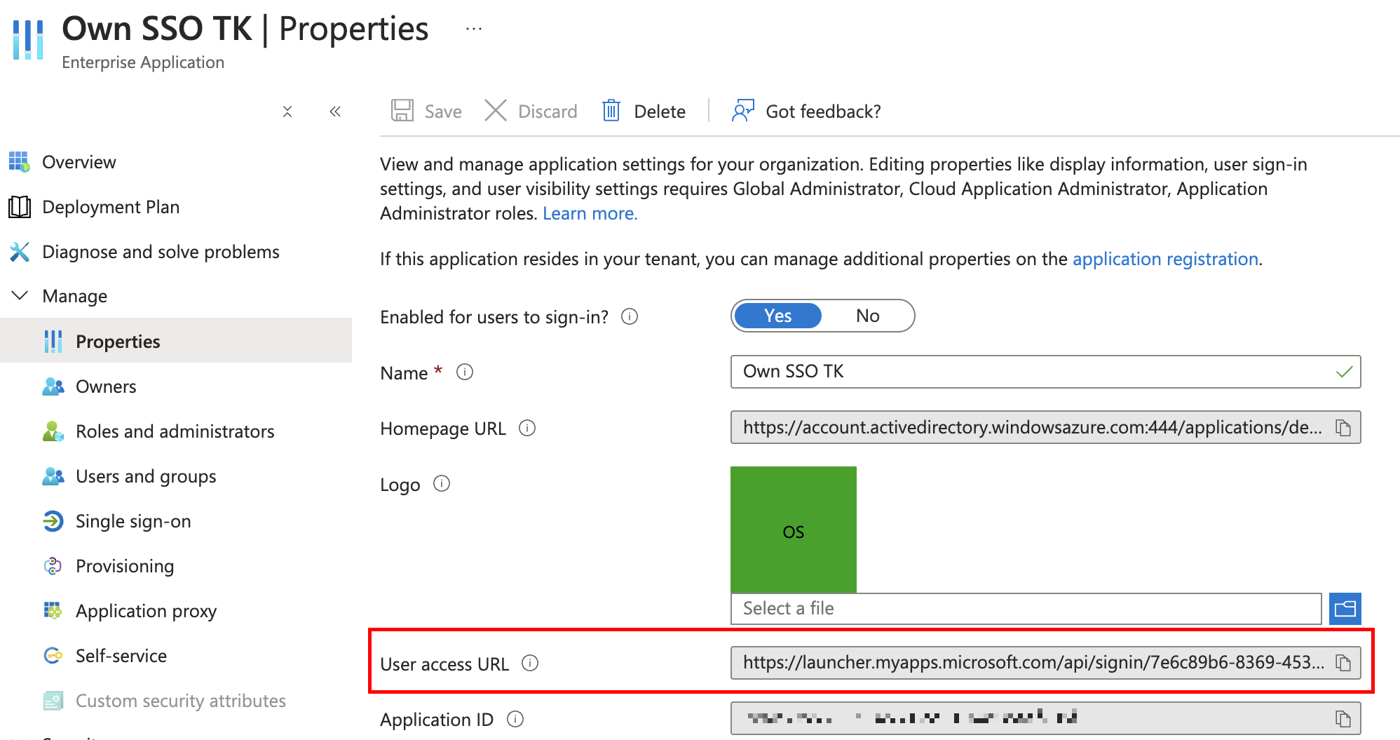 Creating an Application for SSO in Azure