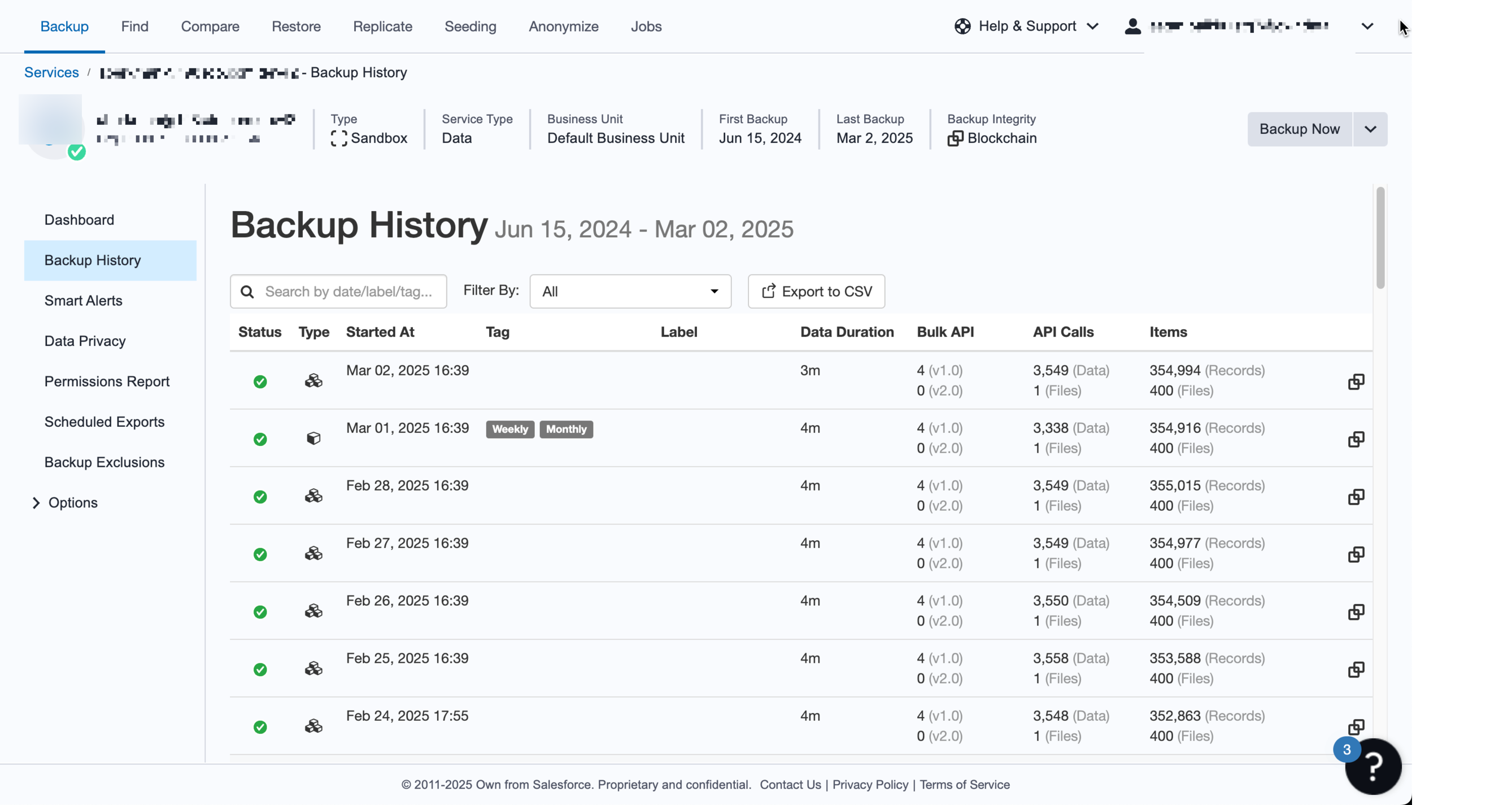 Backup History for Salesforce
